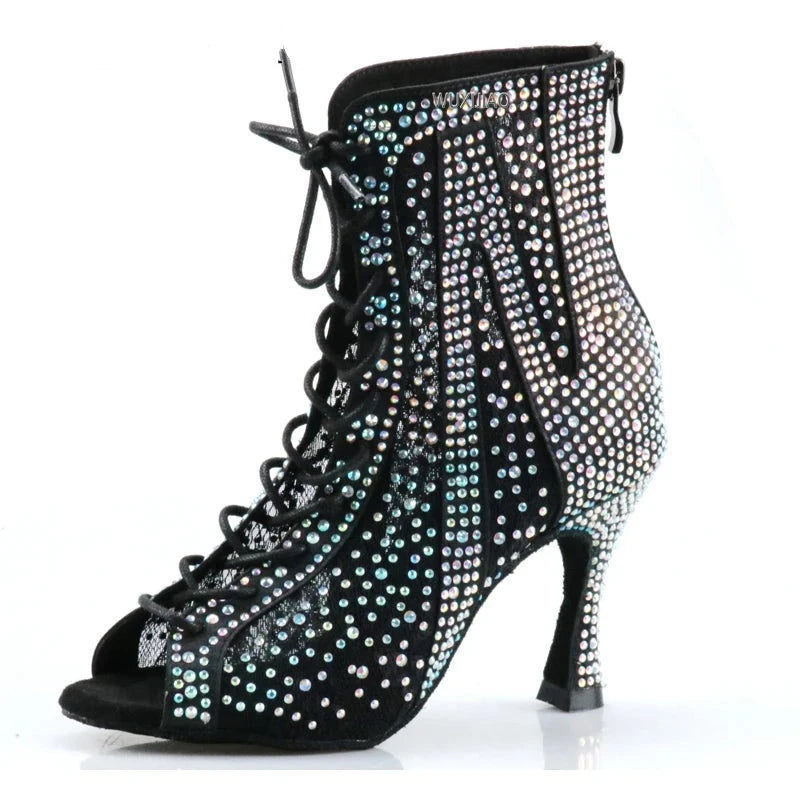 Diamonte High Heels Dance Boots Salsa Jazz Tango Outdoor Indoor Latin ...