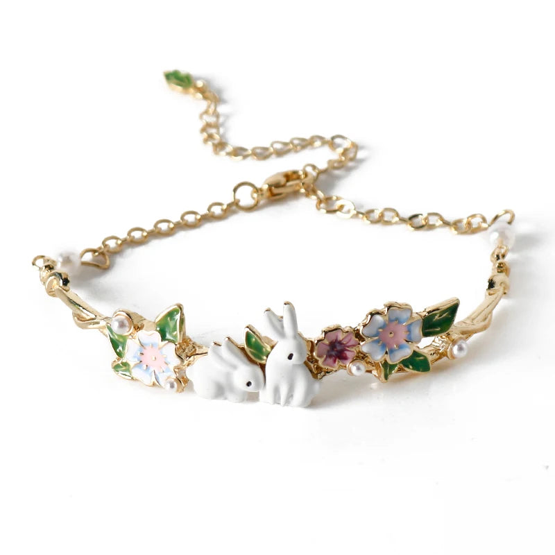 Bunny Rabbits Enamel Charm Bracelet Woodland Gatherer Australia BNPL