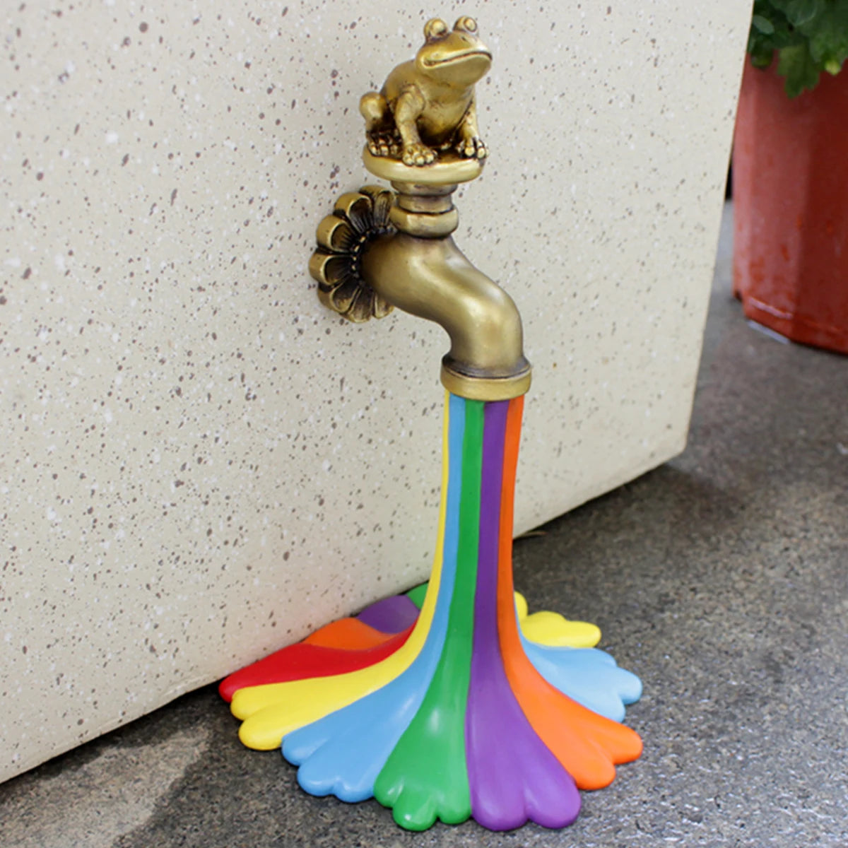 Bronzed Frog Tap Rainbow Resin Statue Garden Decor Woodland Gatherer