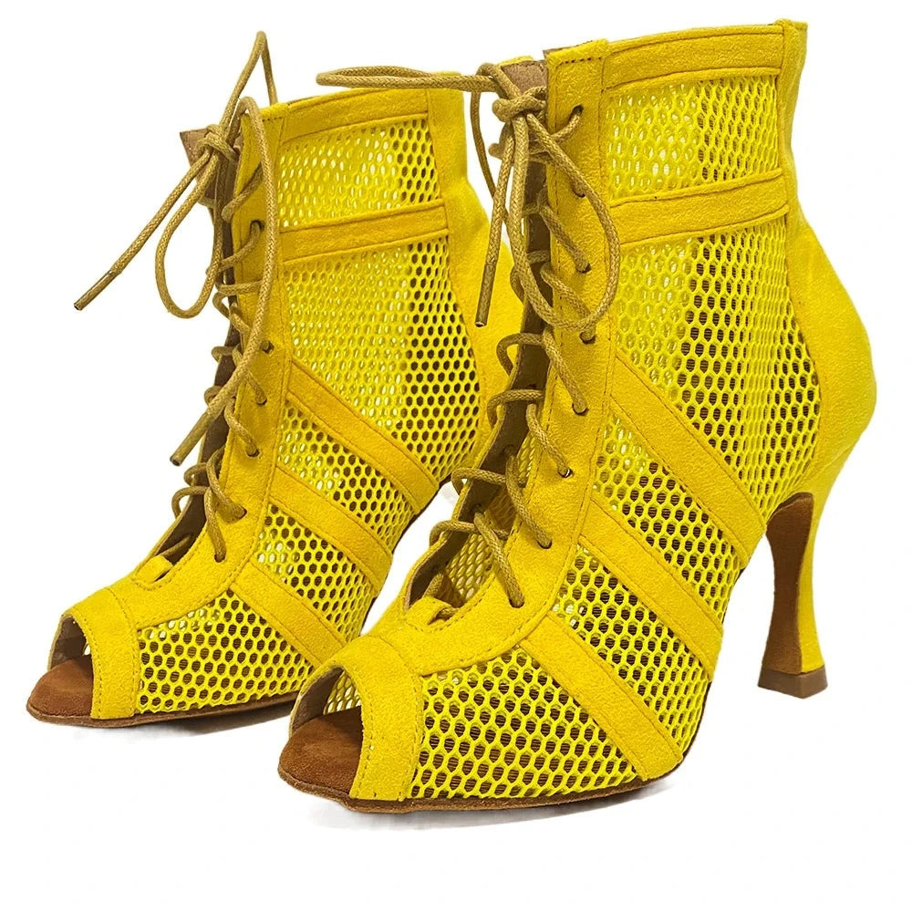 Yellow Suede Latin Ballroom Dancing Boots Soft Insole Latin Dance Shoe ...