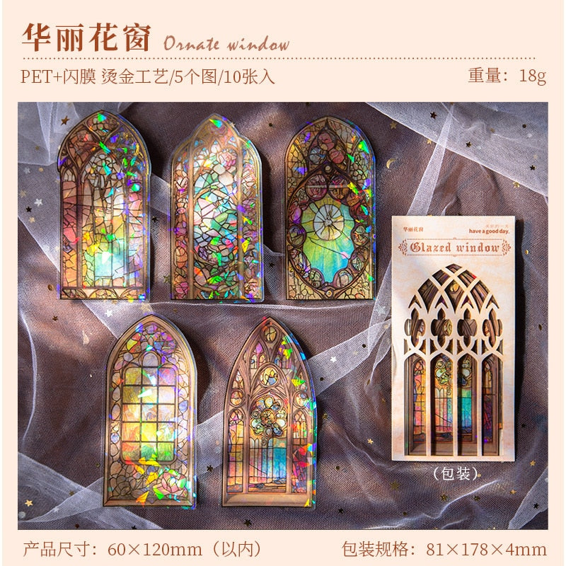 10Pcs Arched Stain Glass Window Series Decorative Waterproof Stickers ...