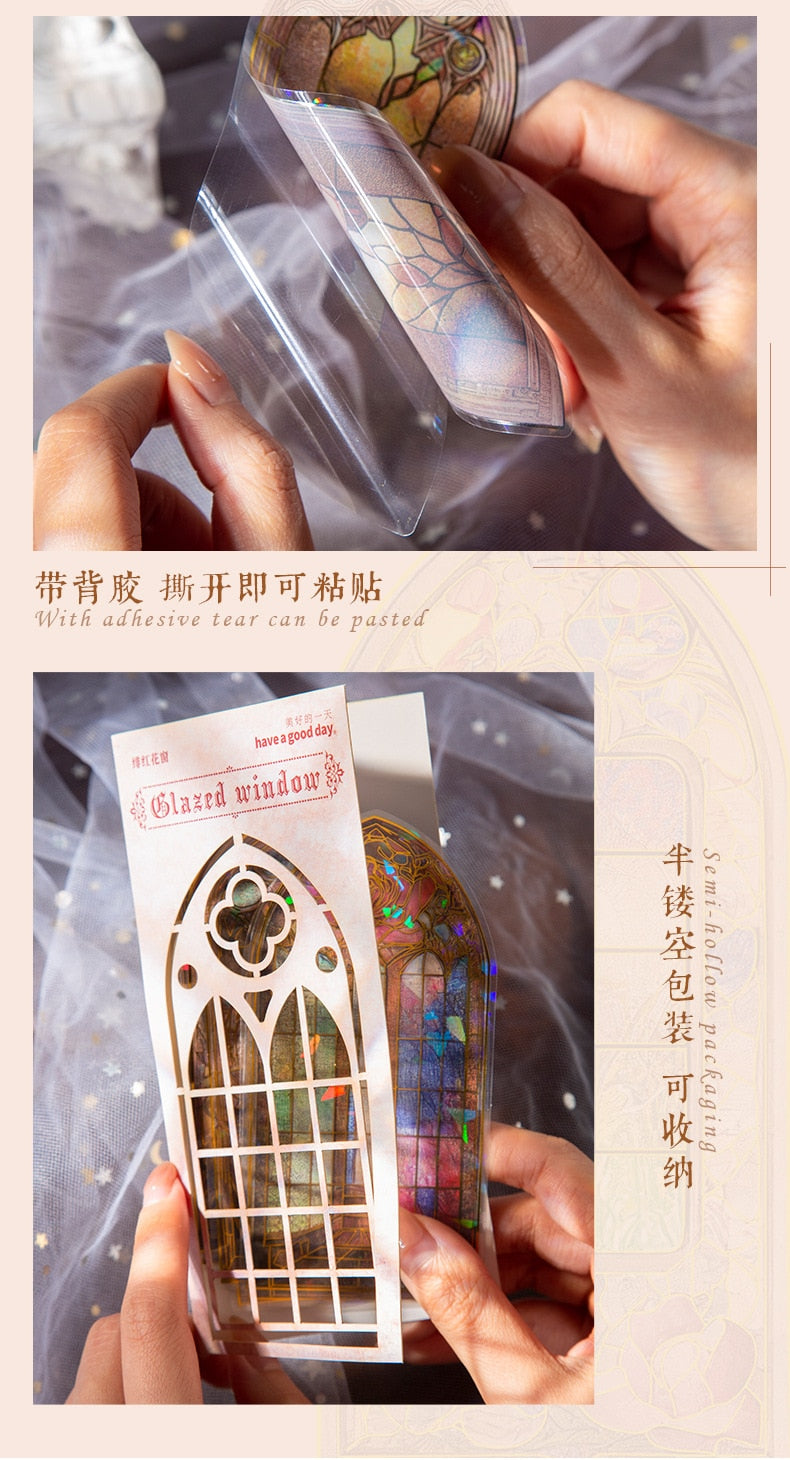 10Pcs Arched Stain Glass Window Series Decorative Waterproof Stickers ...