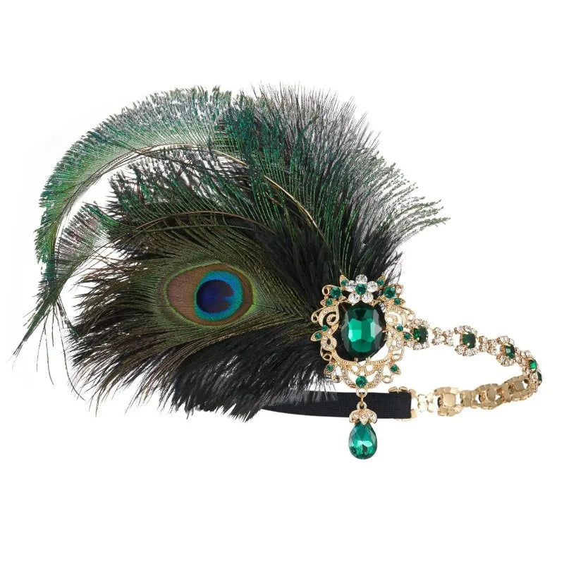 1920s Flapper Peacock Feather Headband Roaring 20s Great Gatsby Hair A ...
