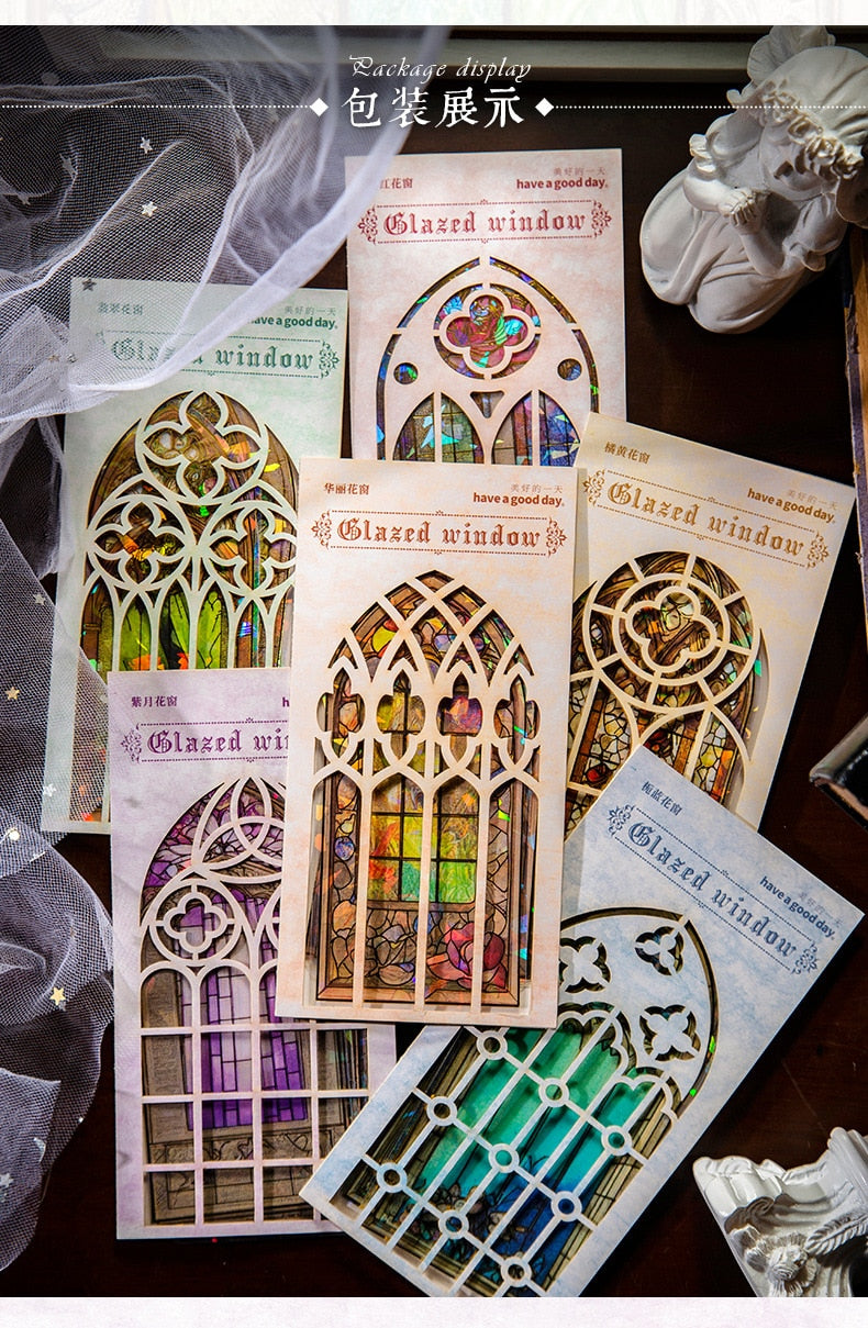 10Pcs Arched Stain Glass Window Series Decorative Waterproof Stickers ...