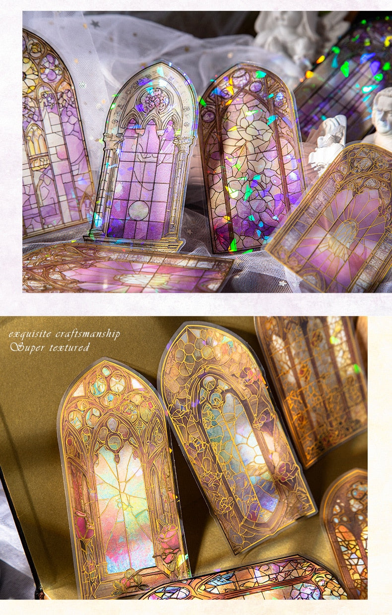 10Pcs Arched Stain Glass Window Series Decorative Waterproof Stickers ...