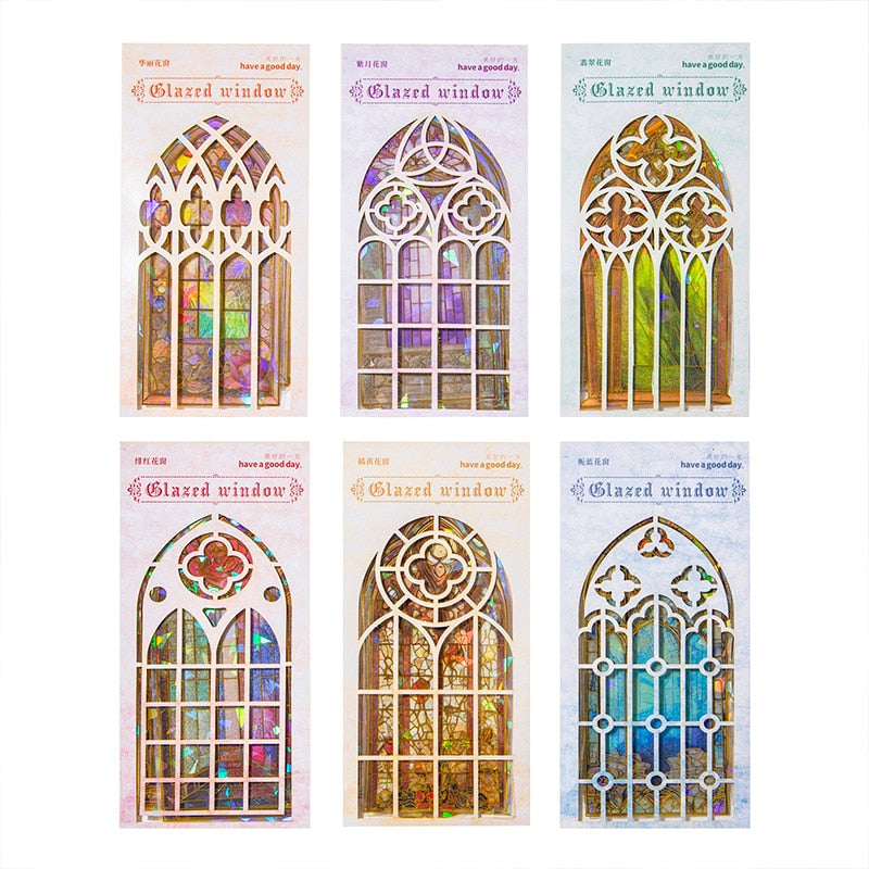 10Pcs Arched Stain Glass Window Series Decorative Waterproof Stickers ...