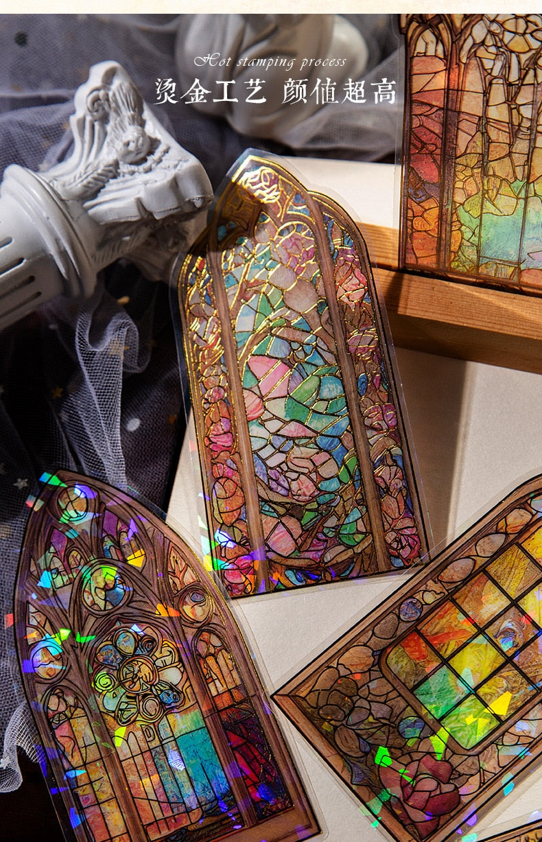 10Pcs Arched Stain Glass Window Series Decorative Waterproof Stickers ...