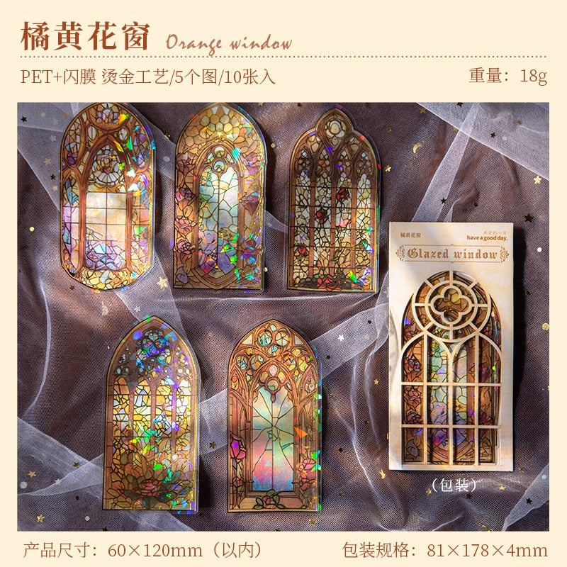 10Pcs Arched Stain Glass Window Series Decorative Waterproof Stickers ...
