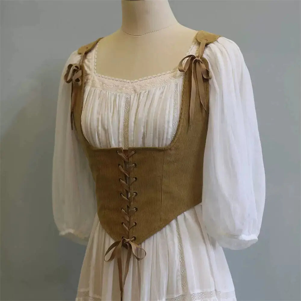 Medieval Bodice Vest Renaissance Lace Up Corset Corduroy Waistcoat ...
