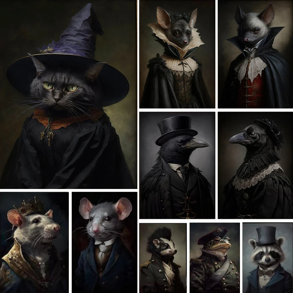 Dark Academia Gothic Art Animal Portrait Poster Prints – Woodland Gatherer