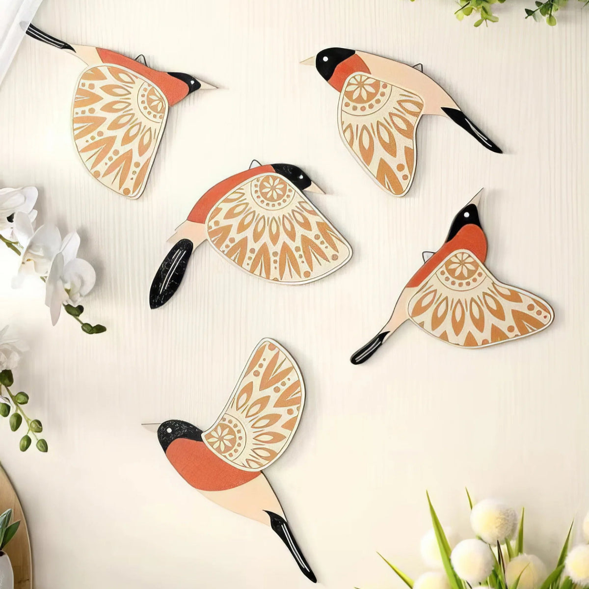 Set of Five Wooden Flying Birds Wall Decor Woodland Gatherer Australia