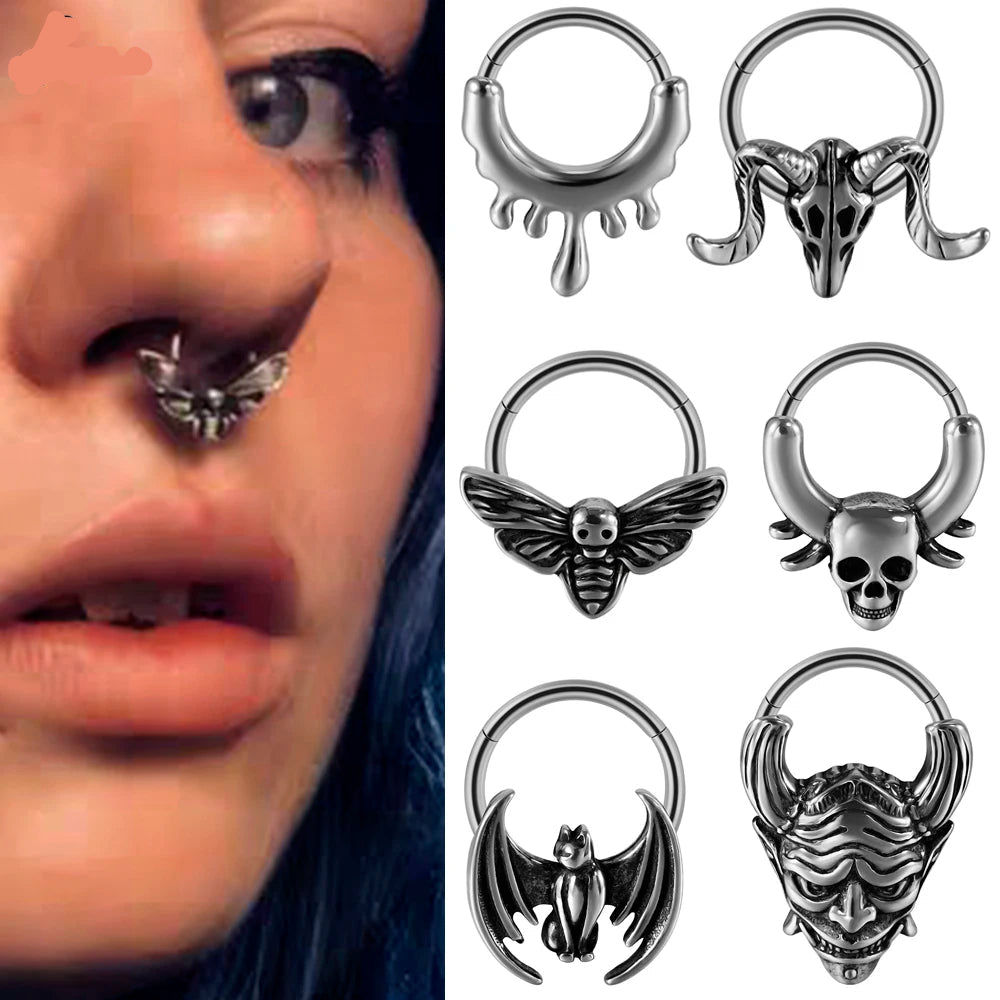 Surgical Steel Septum Ring Hoop Nose Rings Hinged Clicker Tragus Carti ...