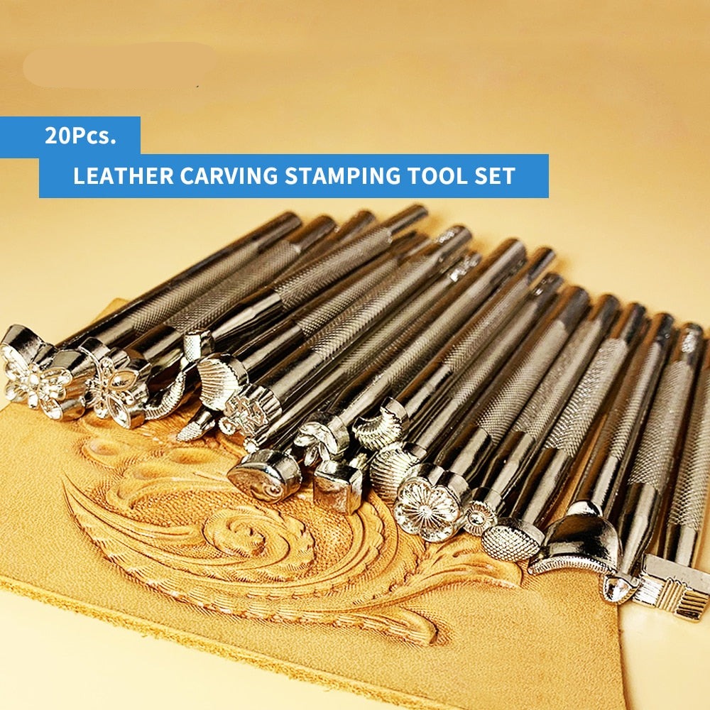 20Pcs Leather Carving Stamping Tool Set Carved Leather Punch Engraving ...