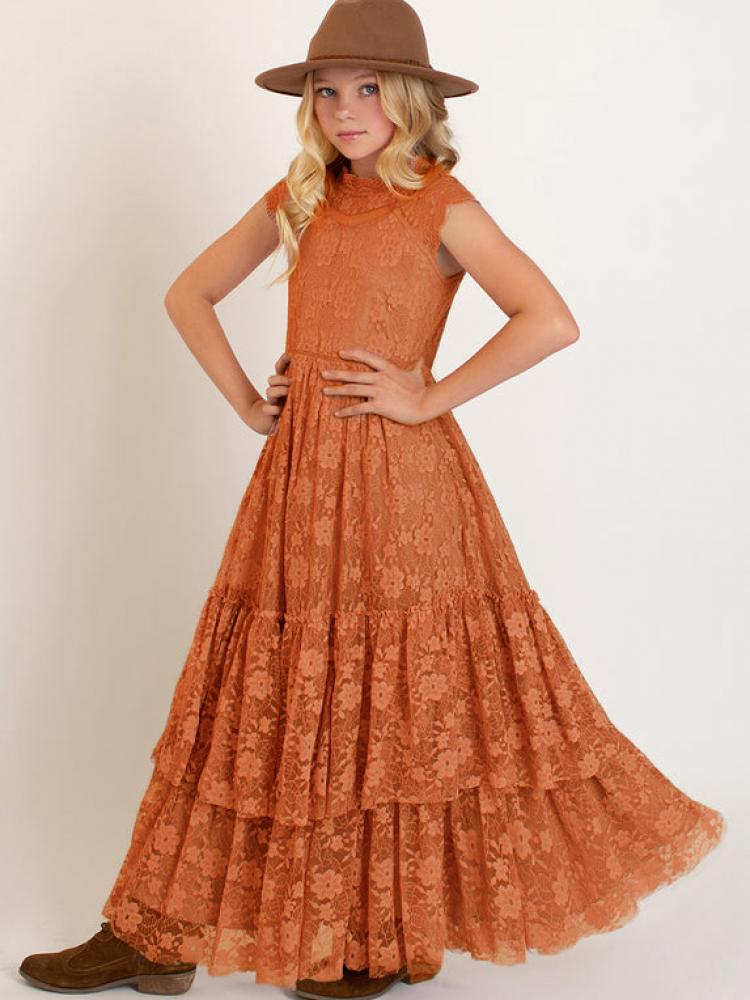 Girls Flower Girl Dress Lace Cotton Maxi Dresses Woodland Gatherer Humm