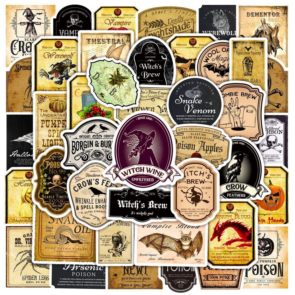 50pcs Halloween Magic Potion Bottle Labels Stickers Woodland Gatherer