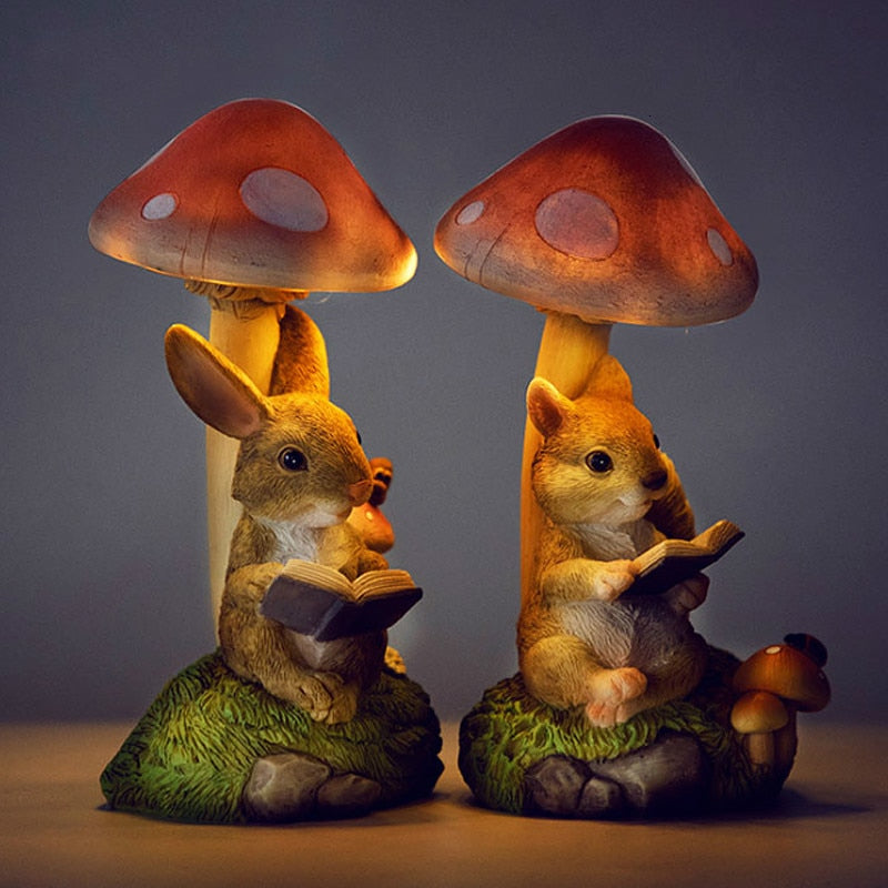 Rabbit & Hedgehog & Chipmunk Mushroom Lamps Solar Powered Night Lights ...