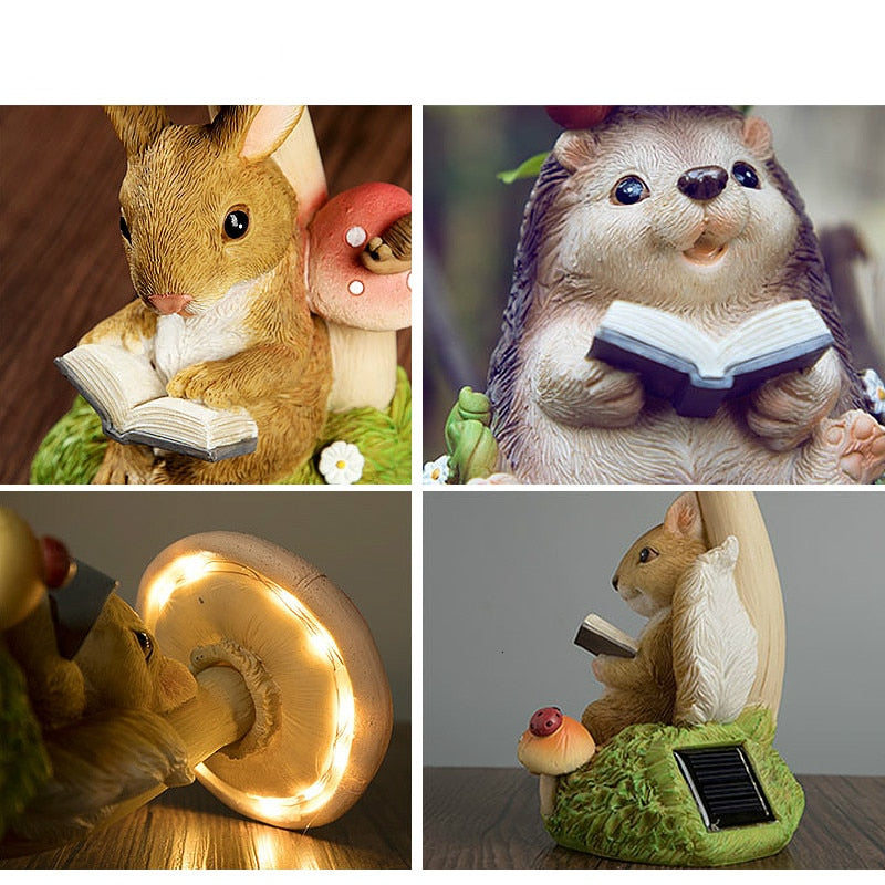 Rabbit & Hedgehog & Chipmunk Mushroom Lamps Solar Powered Night Lights ...