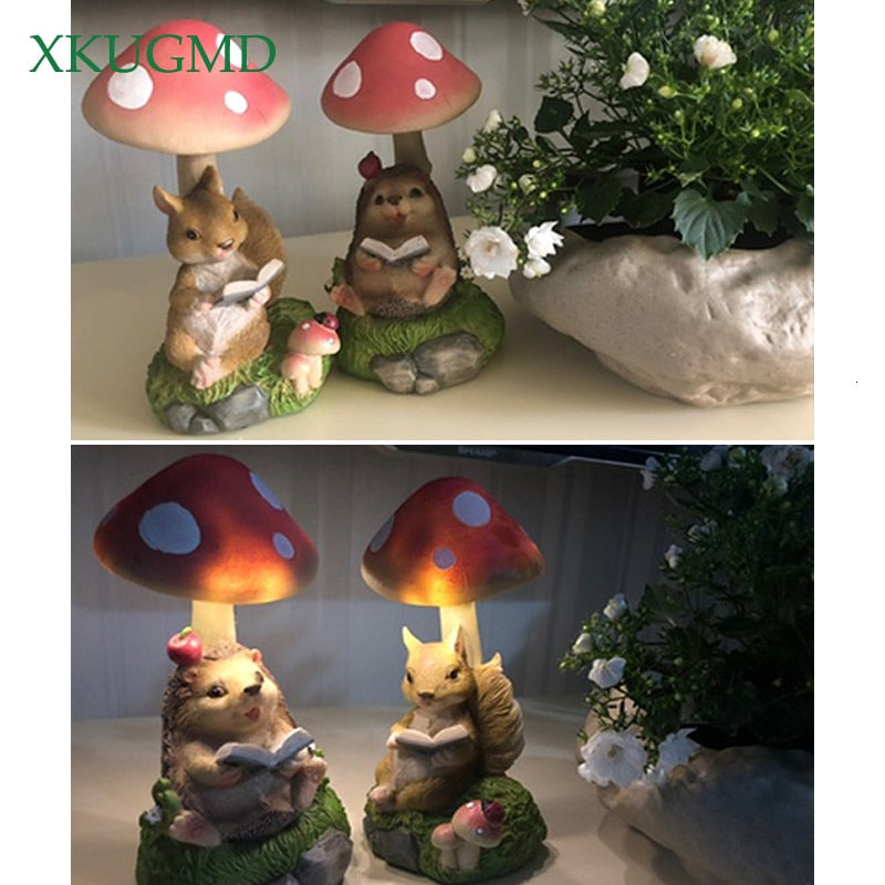 Rabbit & Hedgehog & Chipmunk Mushroom Lamps Solar Powered Night Lights ...