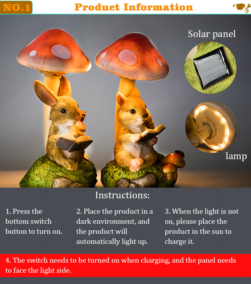 Rabbit & Hedgehog & Chipmunk Mushroom Lamps Solar Powered Night Lights ...