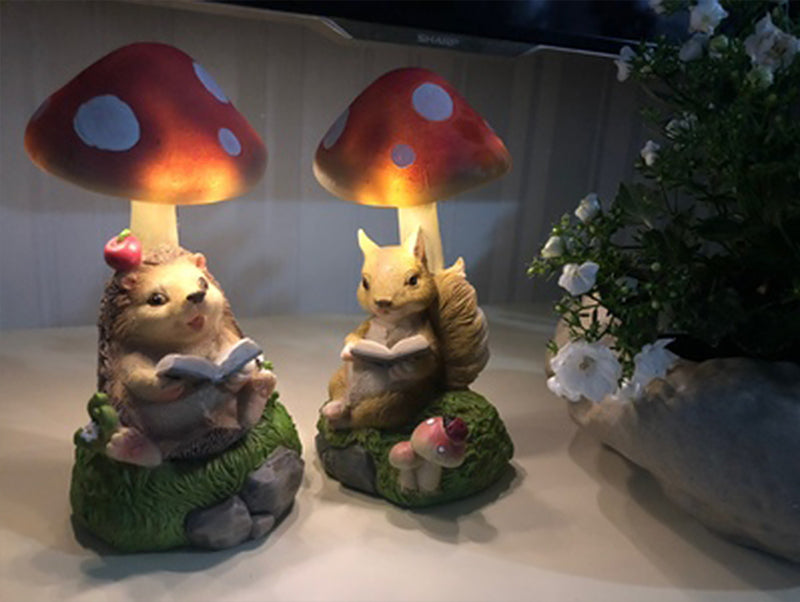 Rabbit & Hedgehog & Chipmunk Mushroom Lamps Solar Powered Night Lights ...