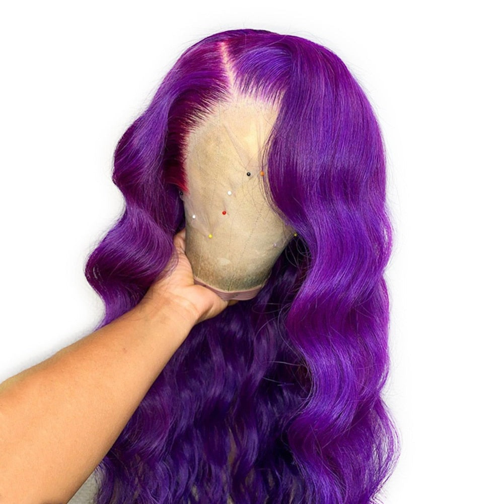 Andromeda Long Body Wave Lace Front Purple Wig Vintage Side Part ...